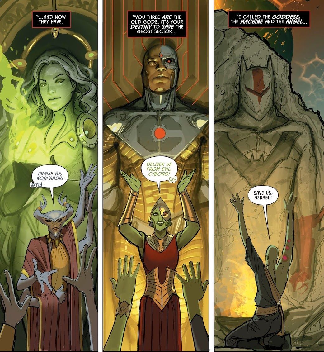 Cyborg, Starfire and Azrael Are Old Gods to Many DC Planets