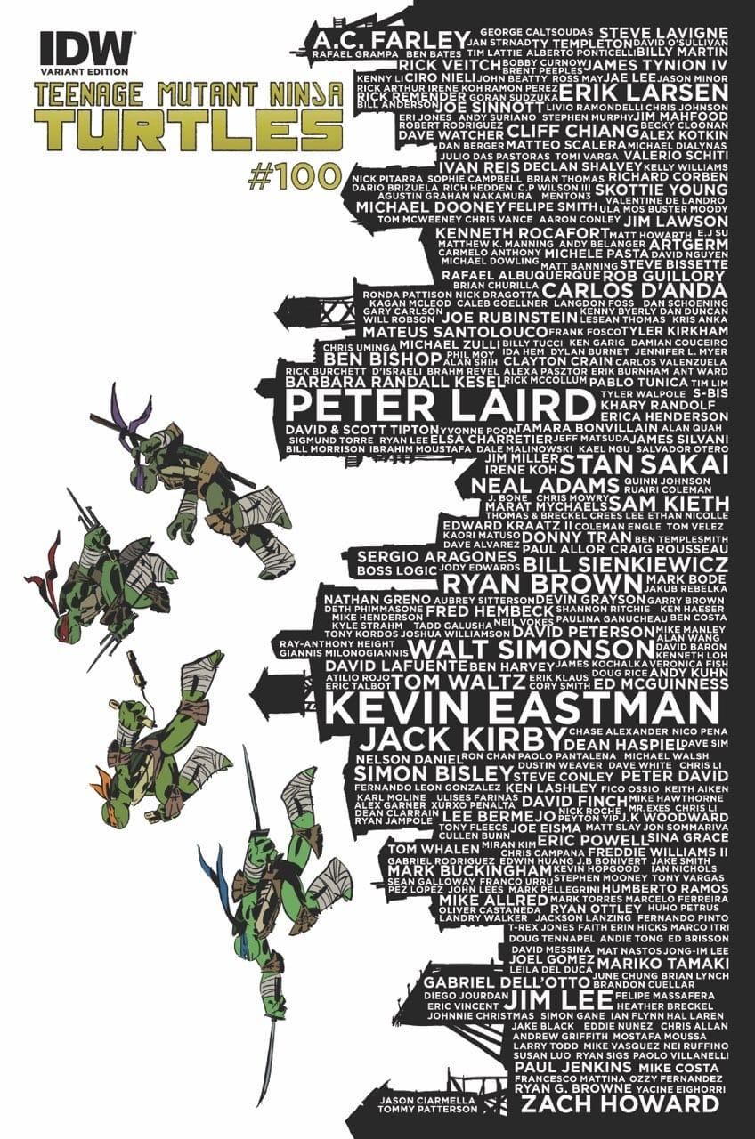 TMNT #100 Variant Cover Lists Every Creator Who Ever Worked On The Turtles