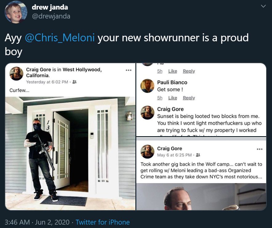 Law and Order Spinoff Writer Fired for Threatening to Shoot Curfew Breakers