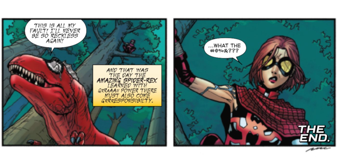 Marvel's Spider-Verse T-Rex Parodies the Usual Spider-Man Tropes