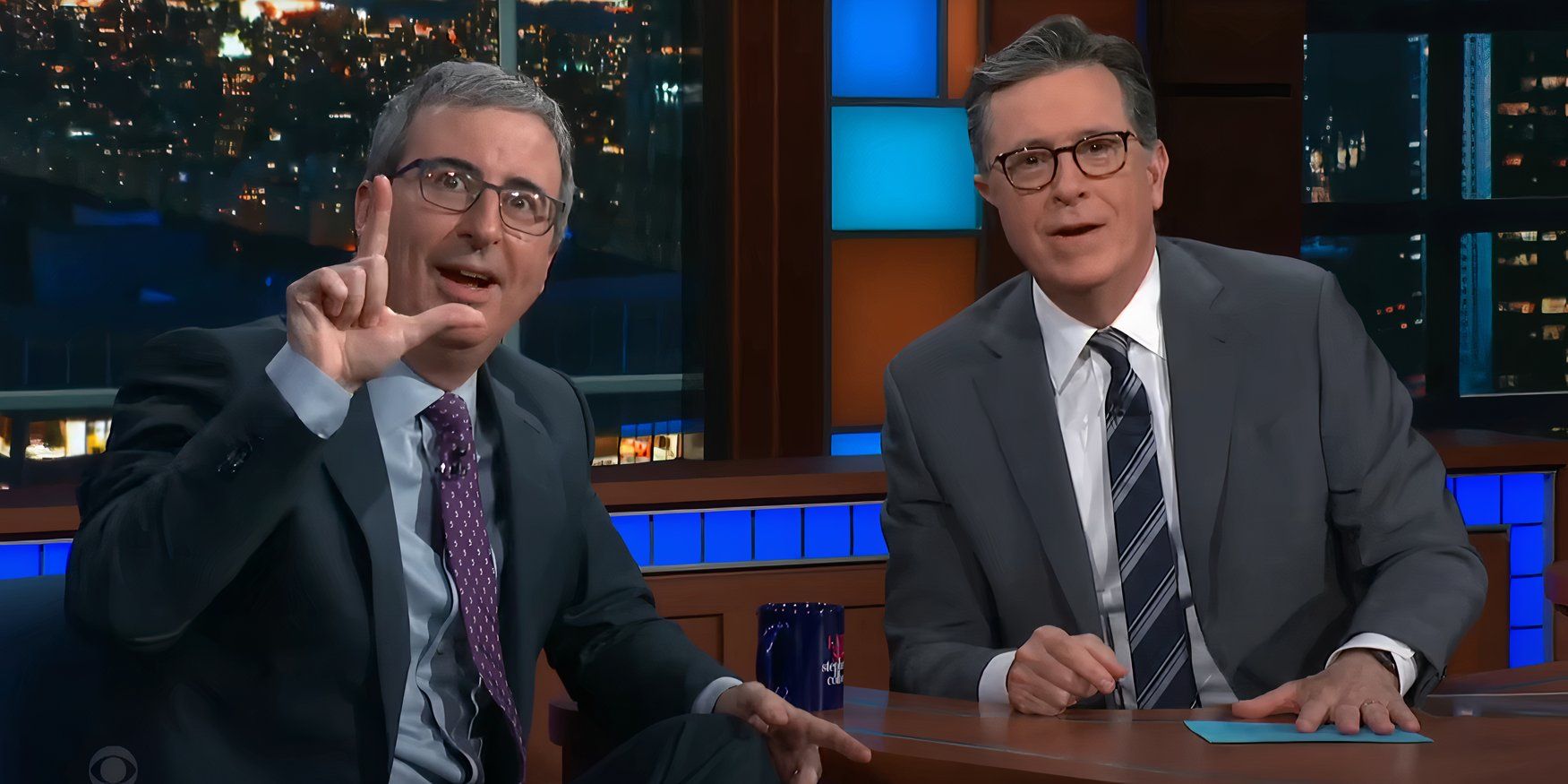 Oliver, Stewart React to CBS Cancellation of Colbert: A Look at Late ...