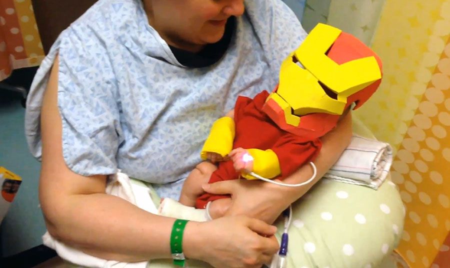Dad helps infant son 'feel brave' with 'Baby Iron Man' costume