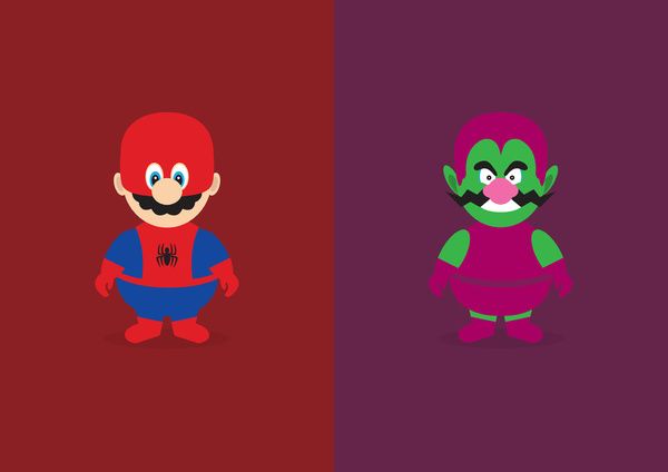 Mario and Wario, reimagined as iconic comic book rivals
