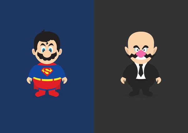 Mario and Wario, reimagined as iconic comic book rivals