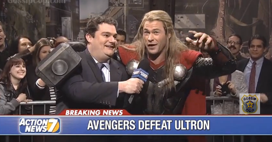 The Avengers Celebrate Ultron's Defeat in "SNL" Sketch with Chris Hemsworth